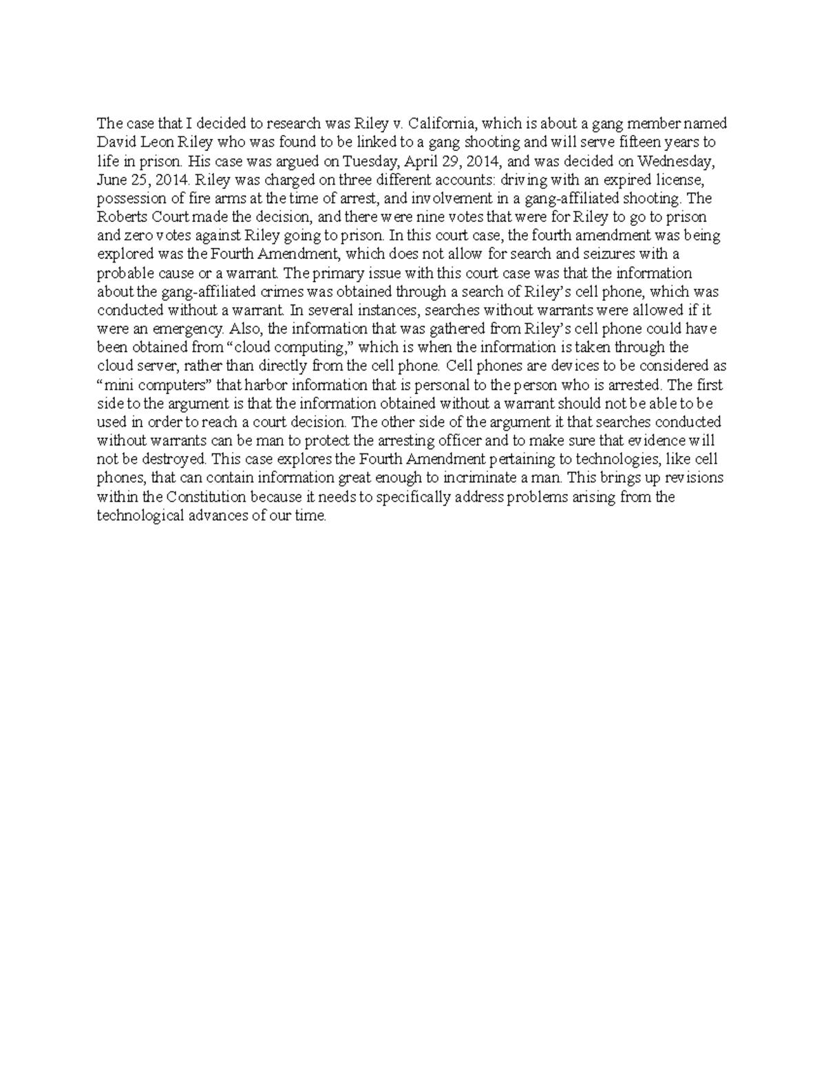 Riley v. CA Summary - The case that I decided to research was Riley v ...