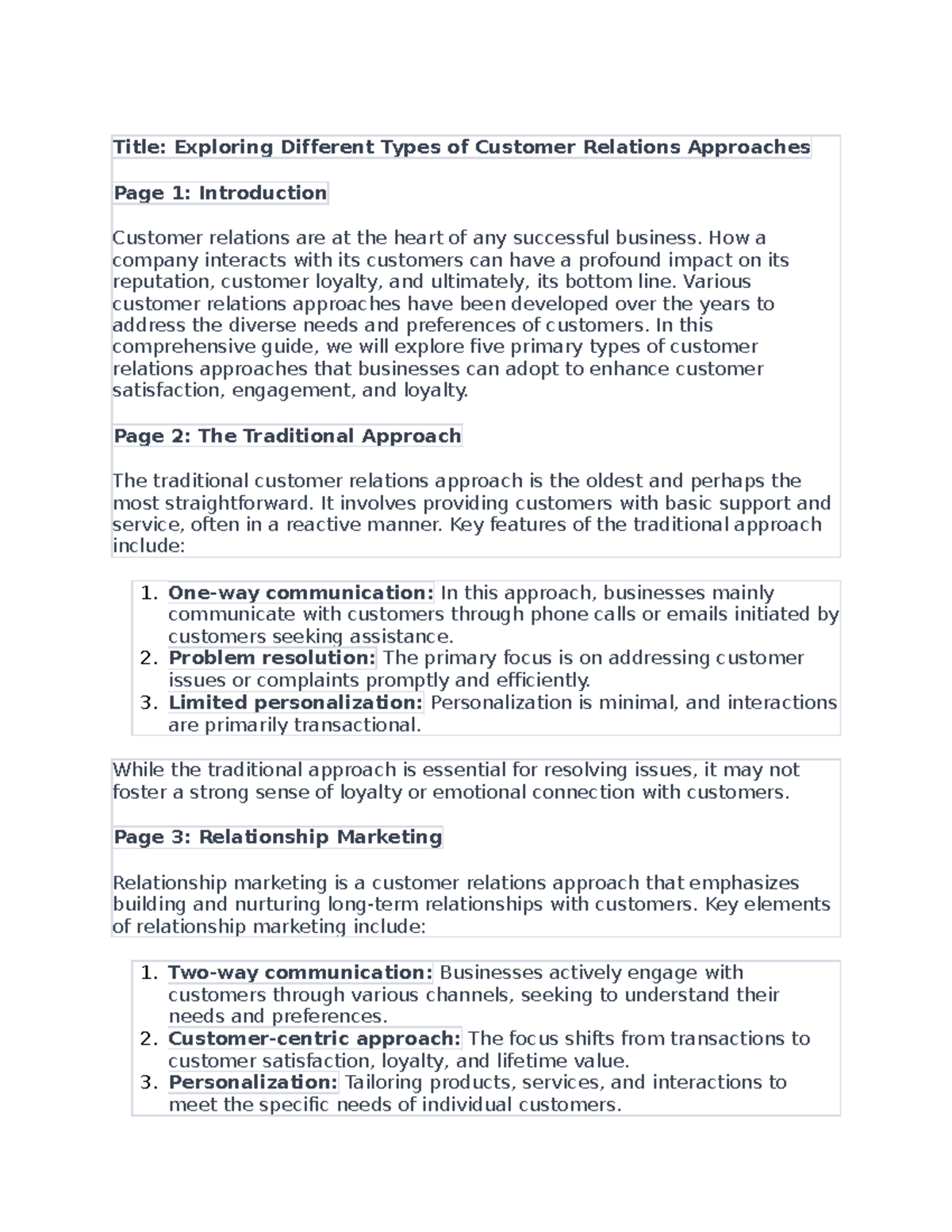 Customer Relations Approaches - How a company interacts with its ...