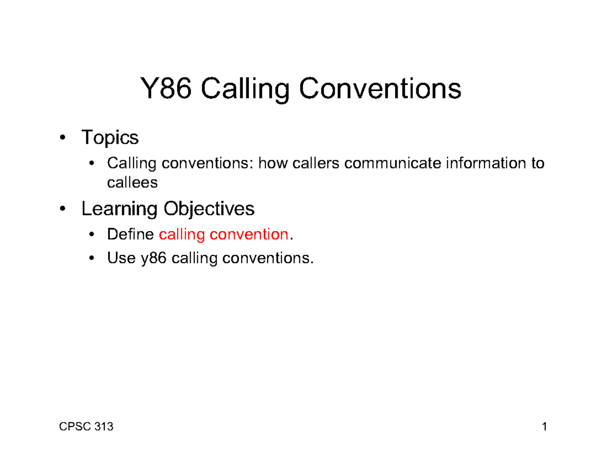 Y86-conventions - Pre Class Activity - Y86 Calling Conventions " Topics ...