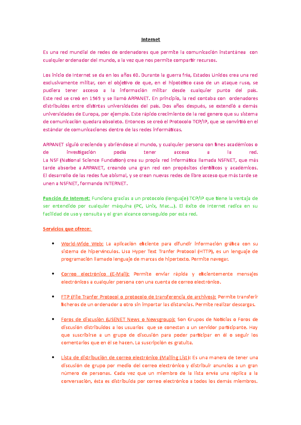 Resumen Internet - Internet Es una red mundial de redes de ordenadores ...