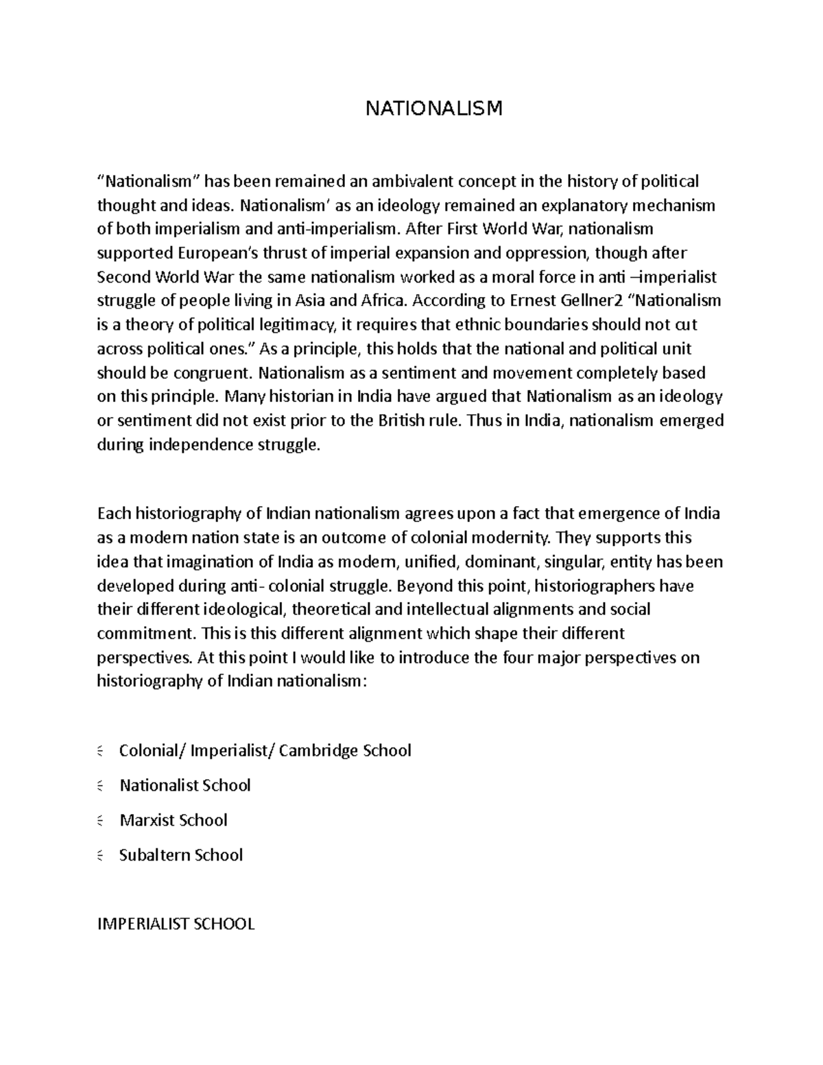 Nationalism - NATIONALISM “Nationalism” has been remained an ambivalent ...