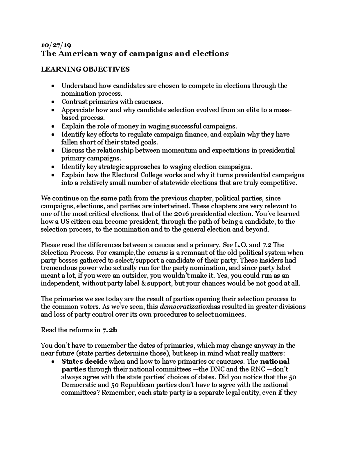 The American way of campaigns and elections - 10/27/ The American way ...