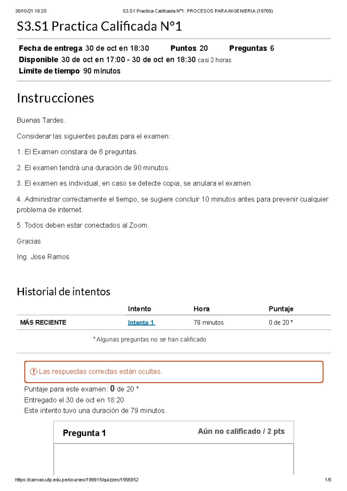 S3.S1 Practica Calificada N°1 Procesos PARA Ingenieria (16769) - Algunas preguntas no se han ...