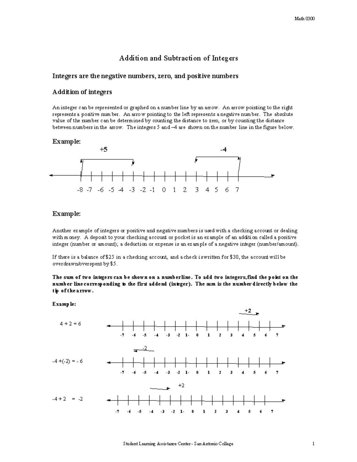 Math0300 Addd And Subtract Integers Addition And Subtraction Of