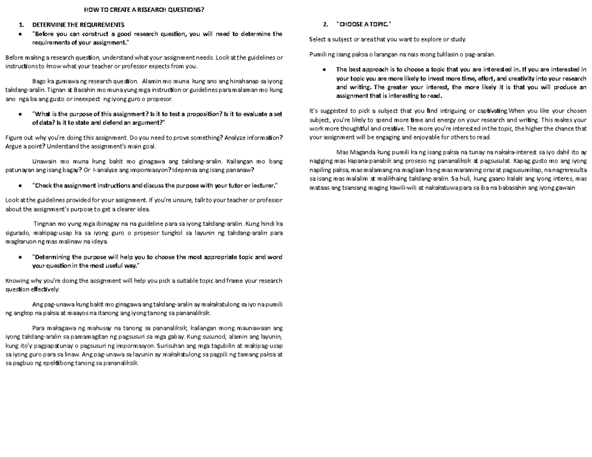 HOW TO Create A Research Questions - HOW TO CREATE A RESEARCH QUESTIONS ...