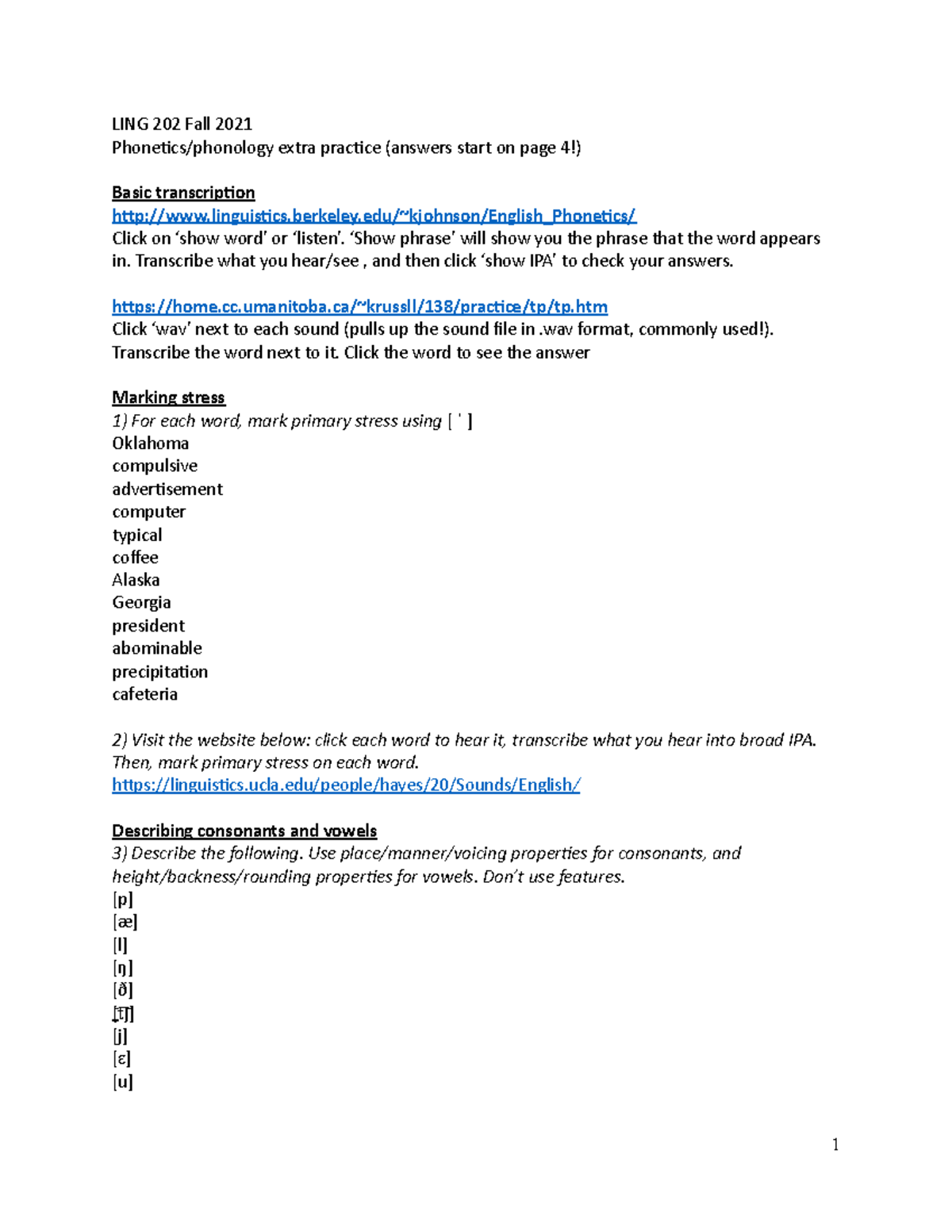 Extra Practice Phonology Phonetics Ling 202 Fall 2021 Phonetics