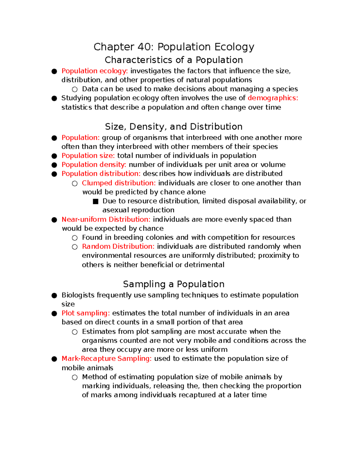 BIOL 101 Module 3 Notes Population Ecology - Chapter 40: Population ...