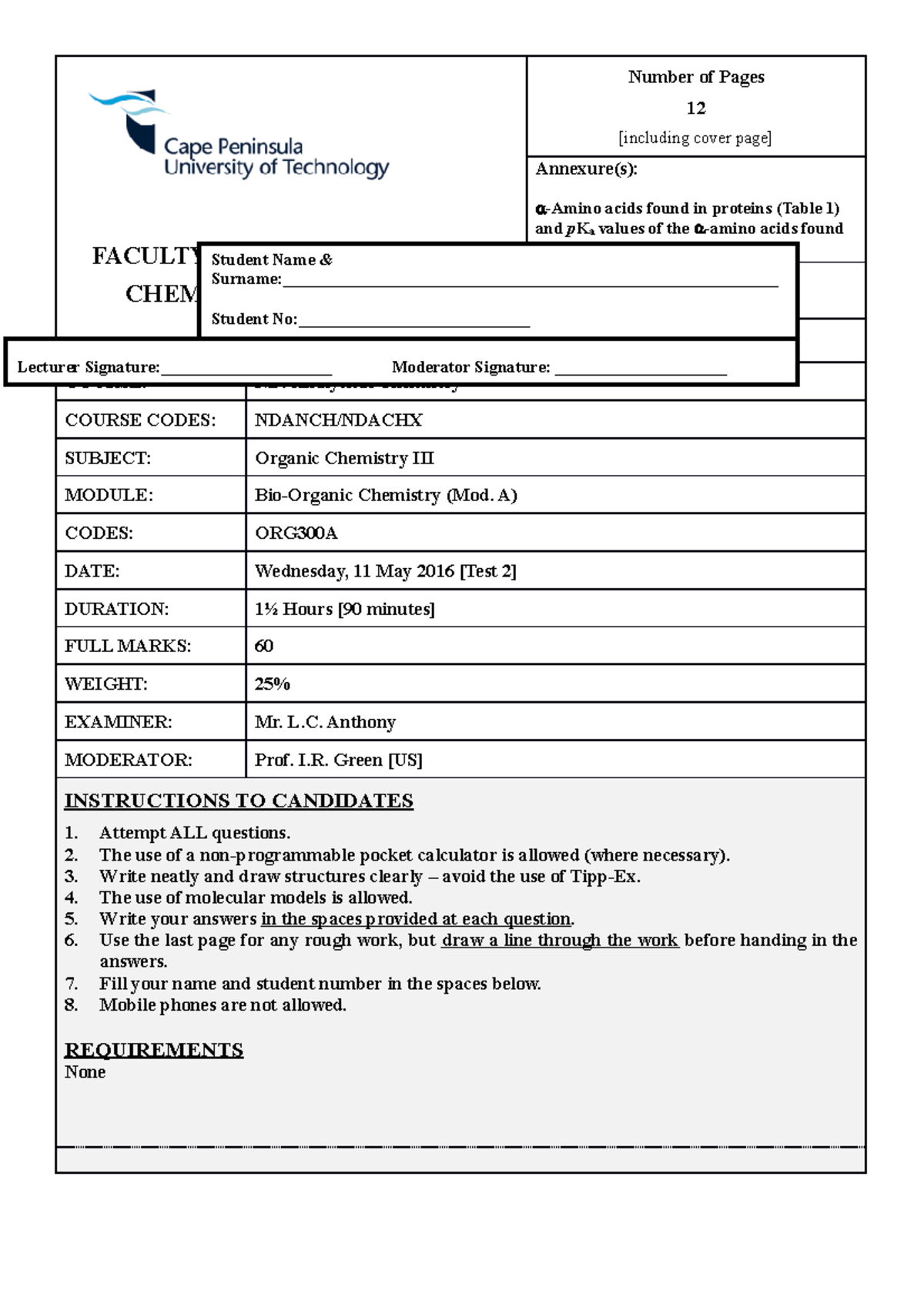 Test 2 11 May 2016, questions - Number of Pages 12 [including cover ...