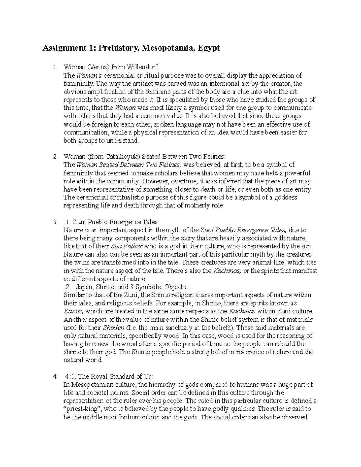 Assignment 1 Prehistory, Mesopotamia, Egypt copy - Assignment 1 ...