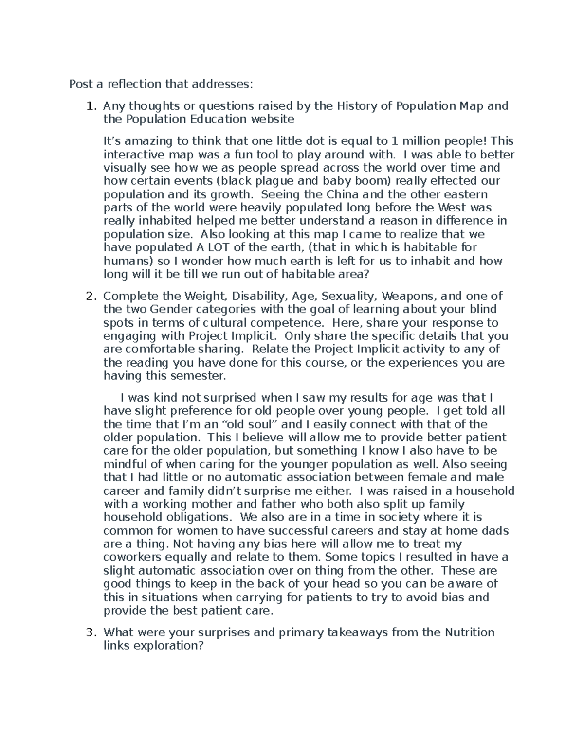 Discussion Board #1 - homework - Post a reflection that addresses: Any ...