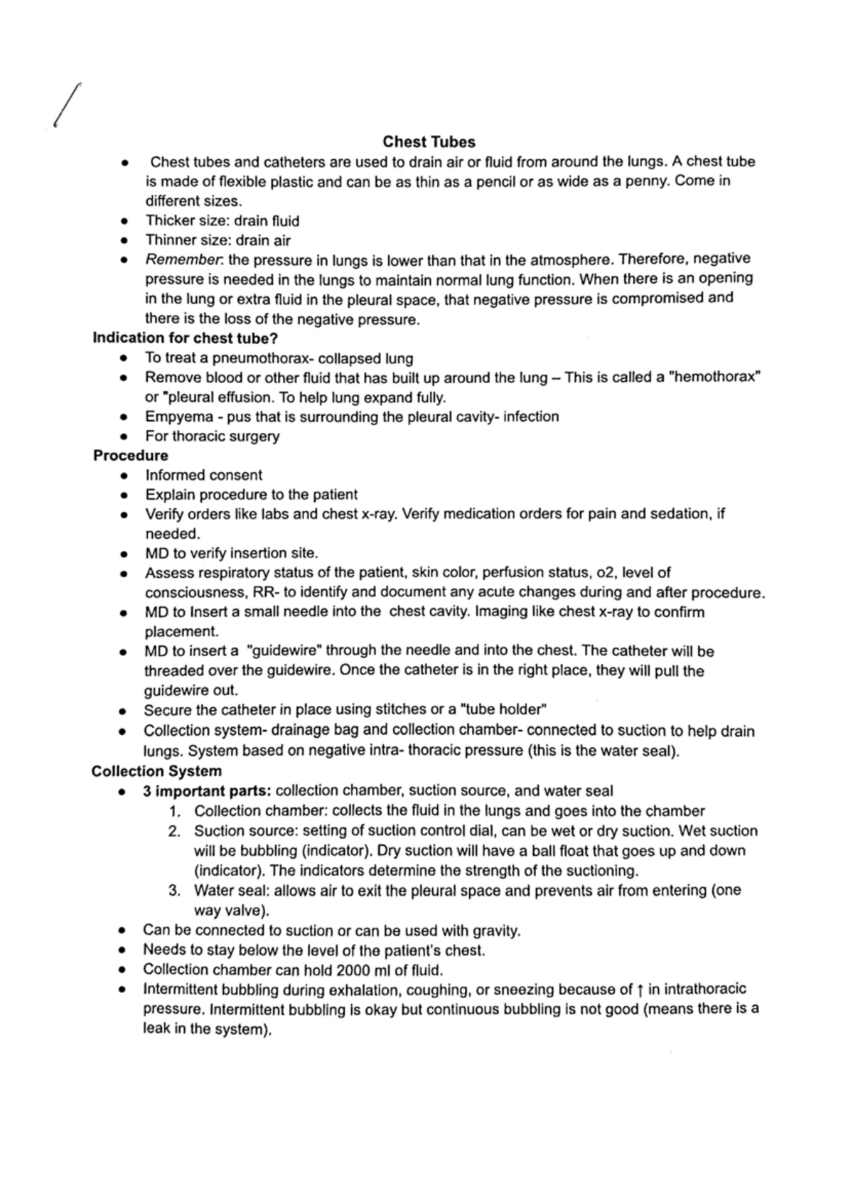 Chest Tube Notes - Chest Tubes Chest tubes and catheters are used to ...