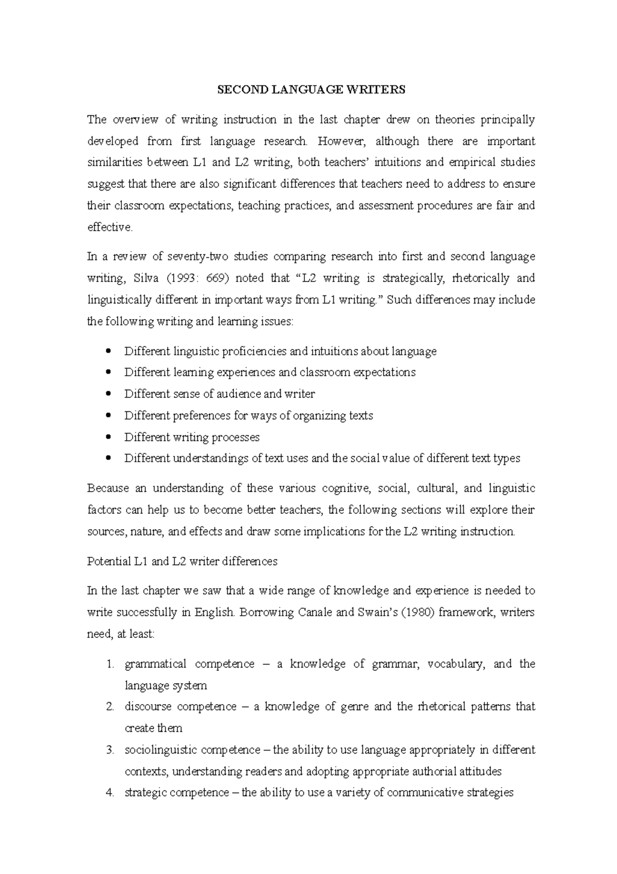 Second Language Writers - SECOND LANGUAGE WRITERS The overview of ...