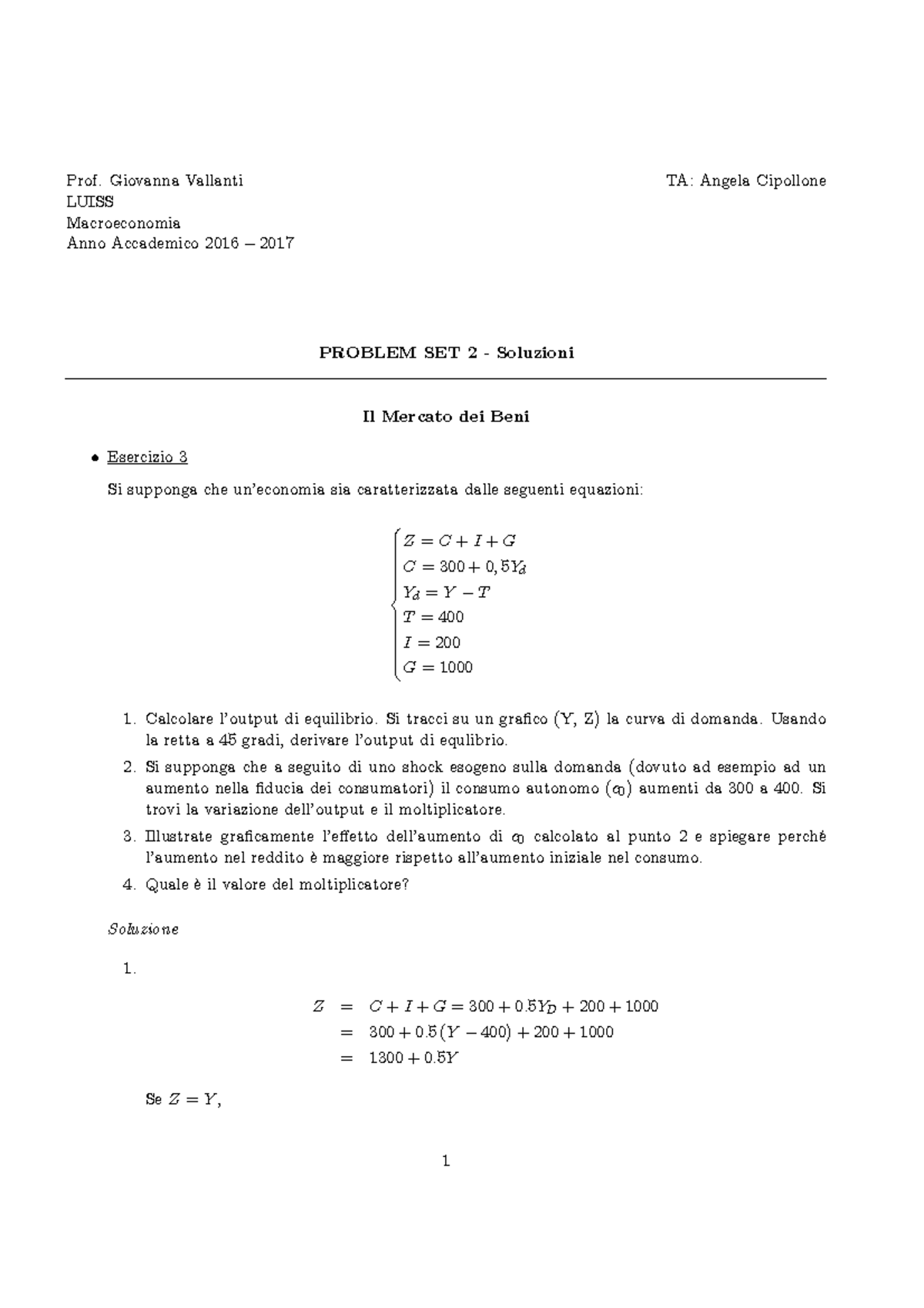 Ps2 sol aa1617 - Problem Set - Prof. Giovanna Vallanti LUISS ...