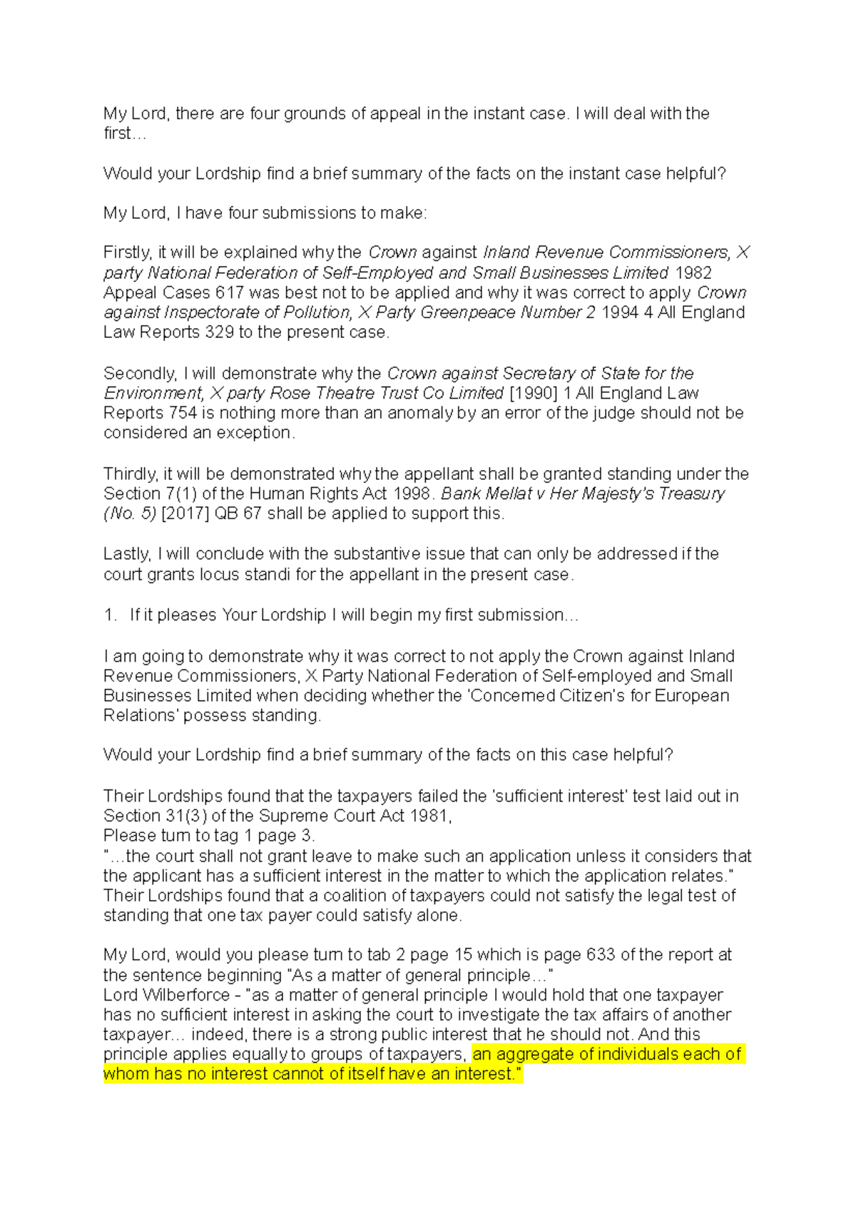 Practice script for MOOT - My Lord, there are four grounds of appeal in ...