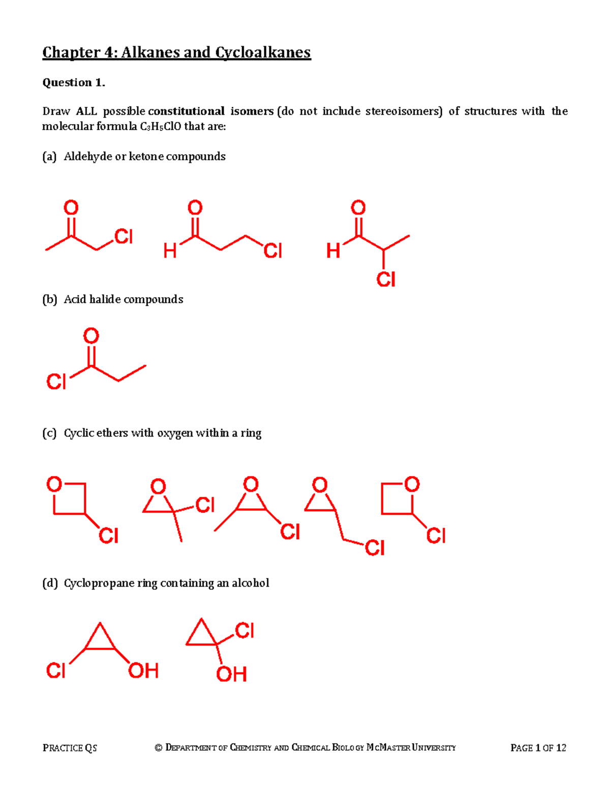 Chapter 4 - Answer Key - Chapter 4: Alkanes and Cycloalkanes Question 1. Draw ALL possible - Studocu