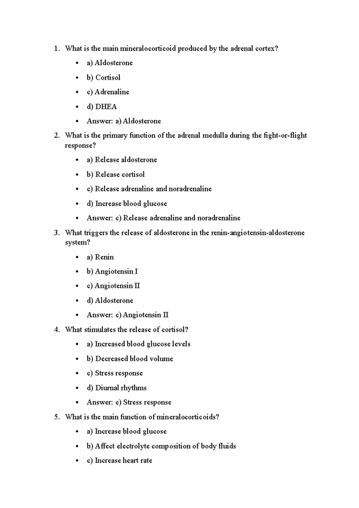 Adrenal Glands Quiz 10 - Multi-choice questions. With the answers ...