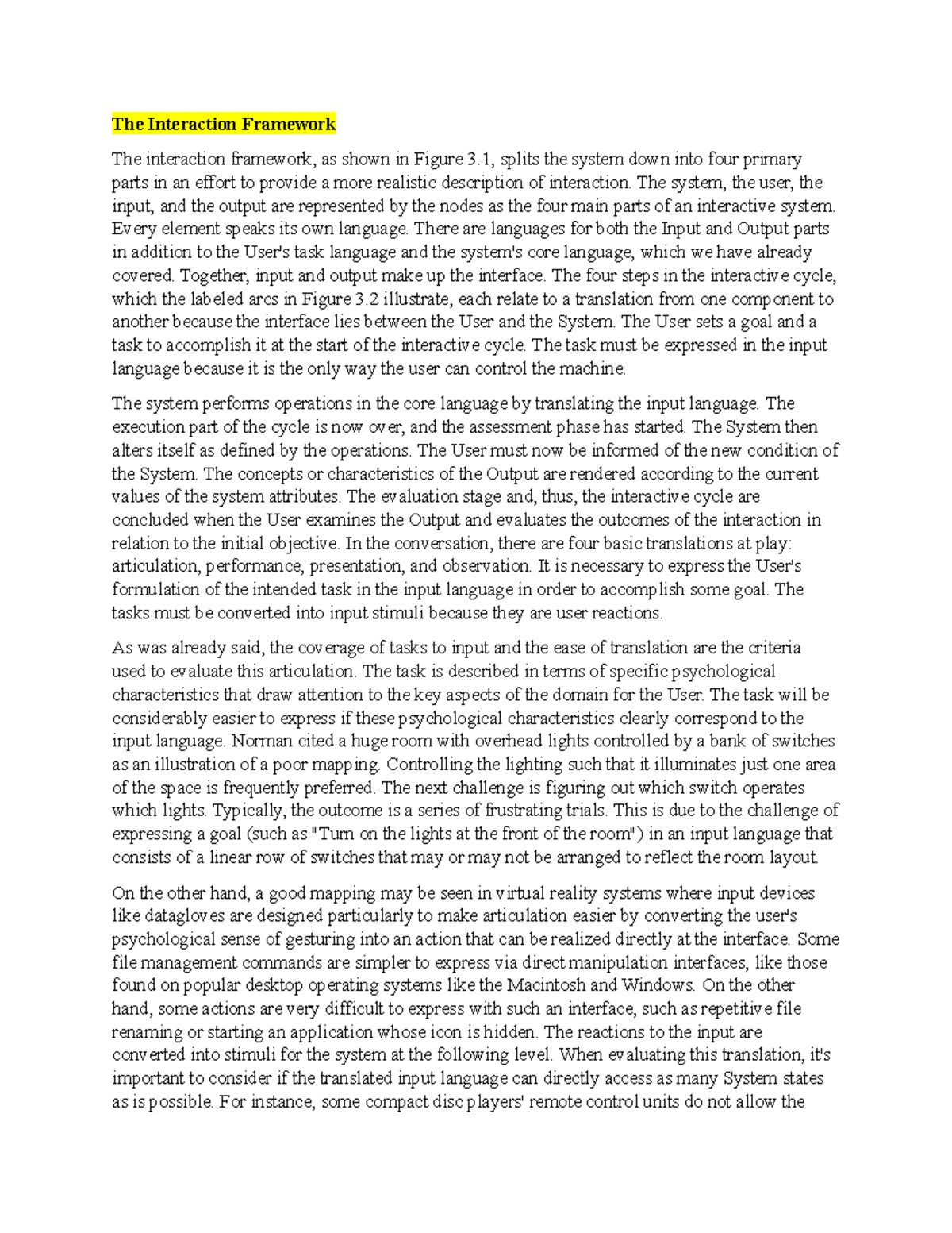 The Interaction Framework The System The User The Input And The