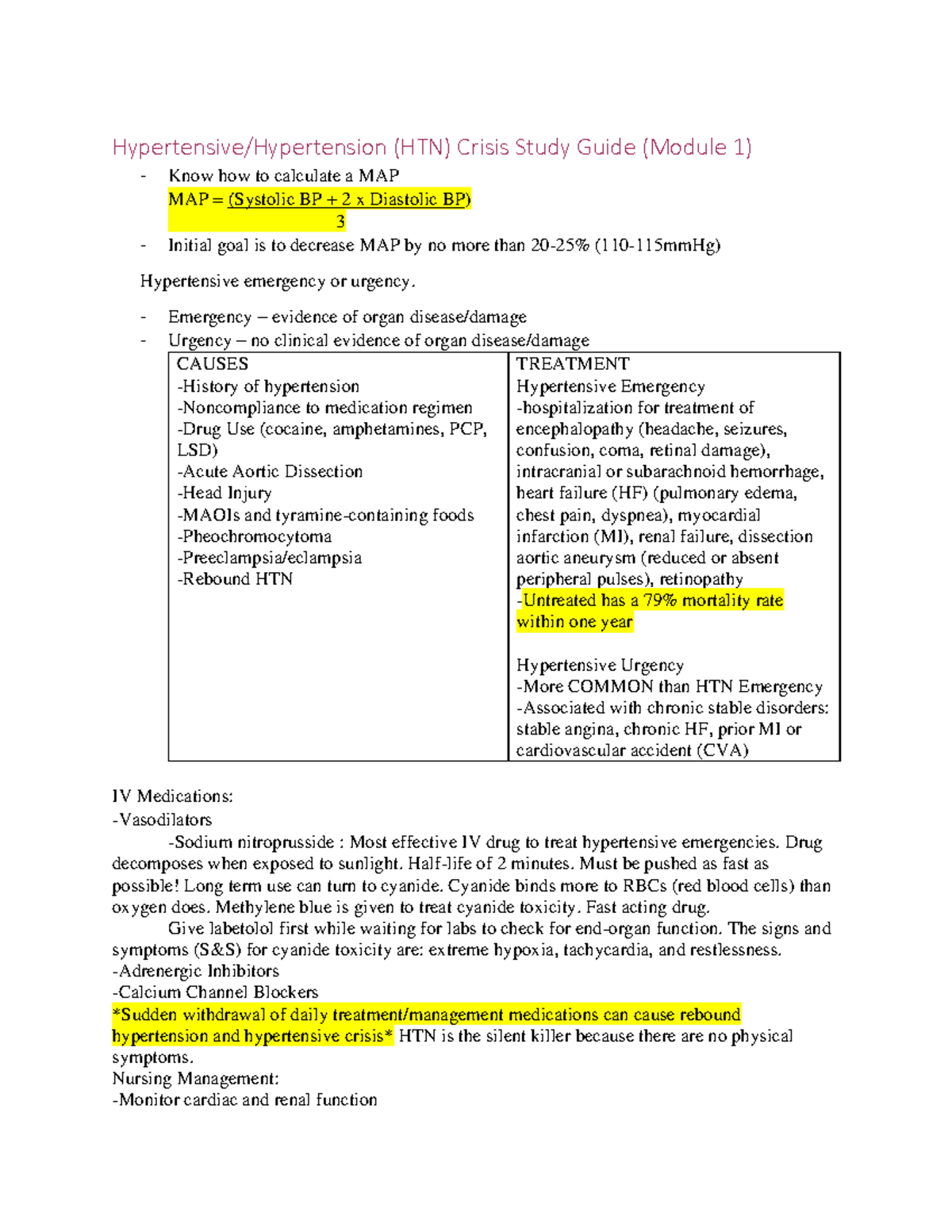 Hypertensive Study Guide Module 1 Adult Health II - Hypertensive ...