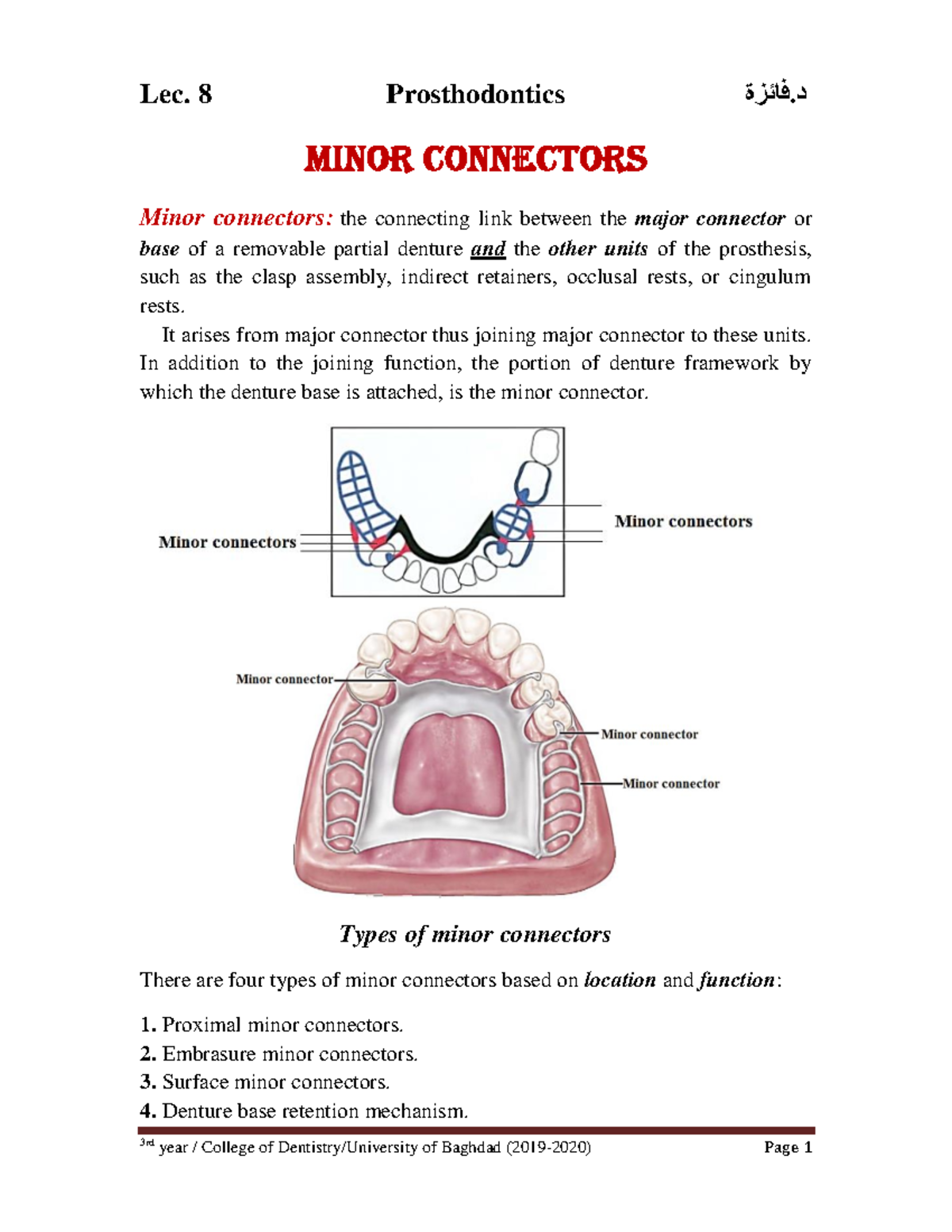 Pros Lec 8 - Prosthodontics - Lec. 8 Prosthodontics د.فائزة Minor ...