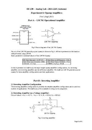 EE230 Analog LAB Experiment 1 - EE 230 – Analog Circuits Lab - 2021-22/I (Autumn) Experiment 1 ...