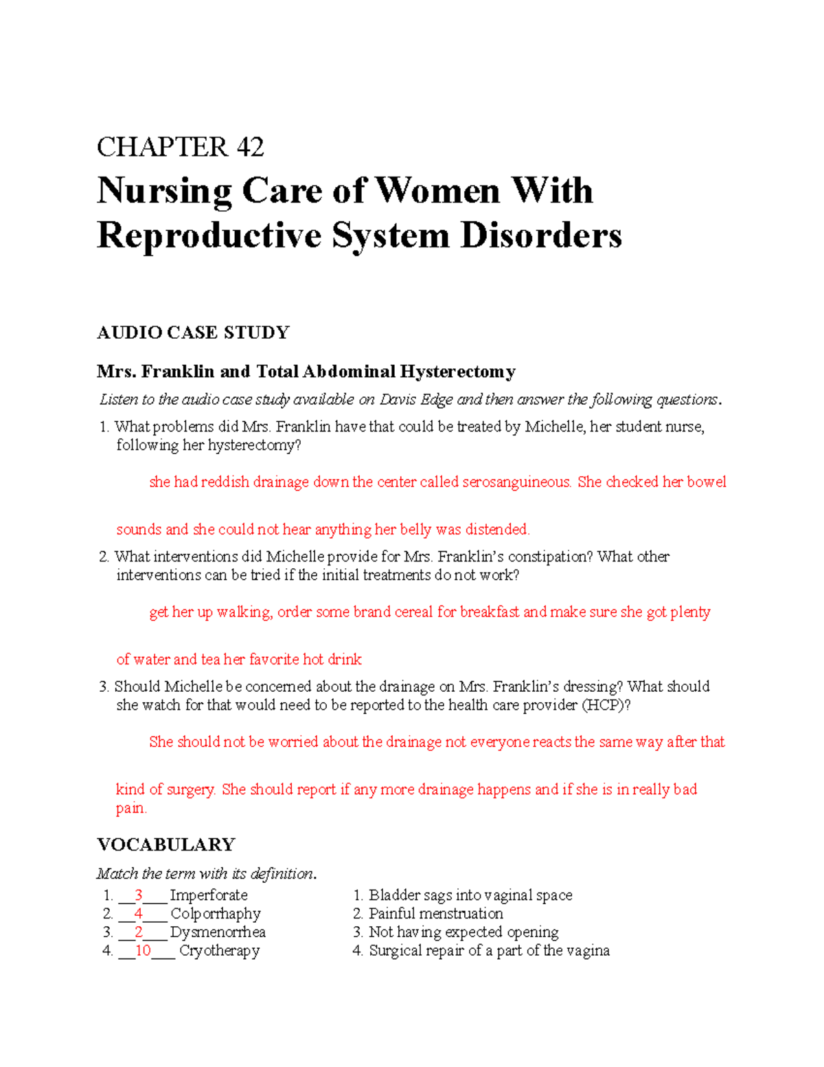 Chapter 42 Case study - CHAPTER 42 Nursing Care of Women With ...
