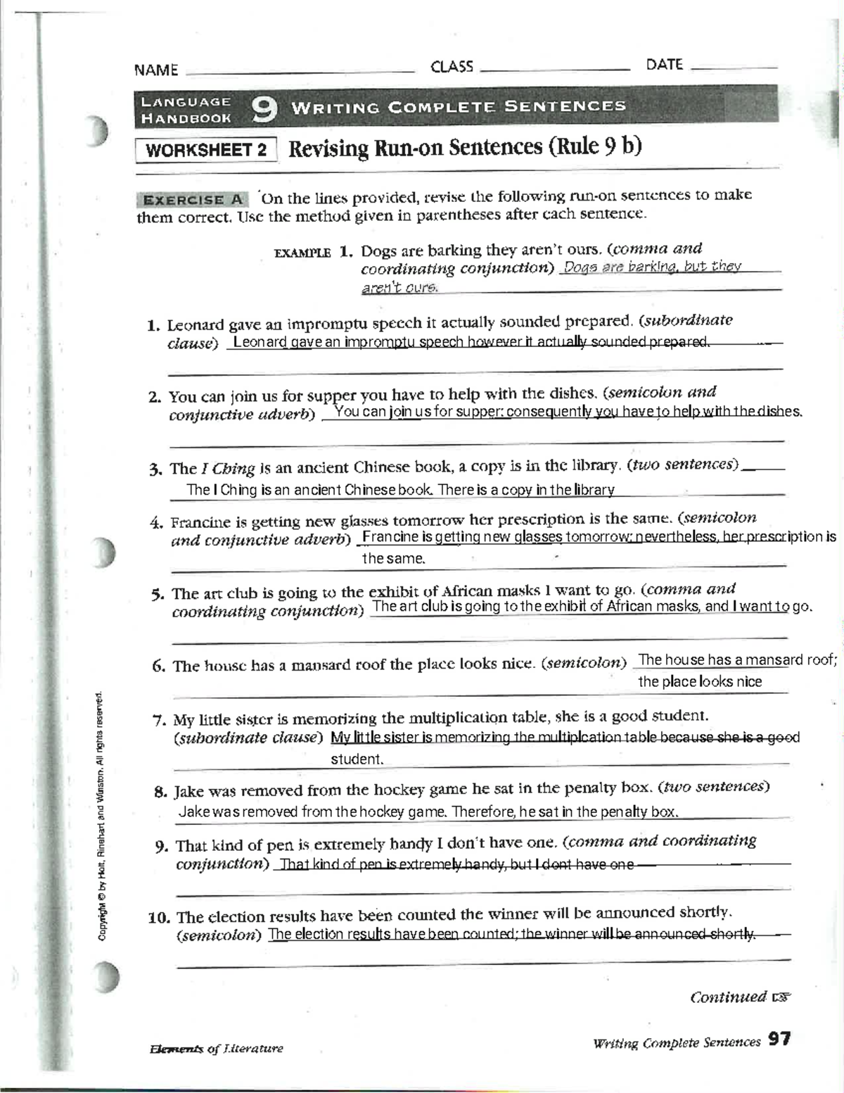 Kami Export - Revising Run-on Sentences - NAME LANGUAGE HANDBOOK CLASS ...