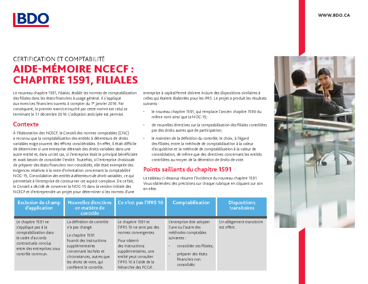 ASPE Section 1591 FR - la norme NCECF 1591 cleins d'oeil BDO - AIDE ...