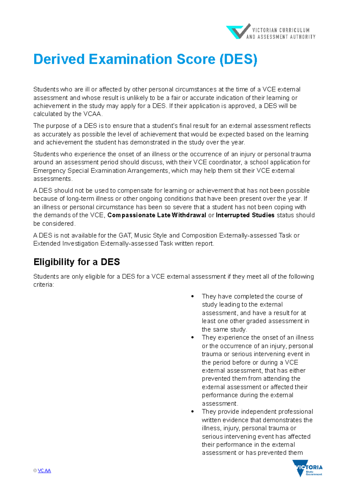 Derived Examination Scores - Students who are ill or affected by other ...