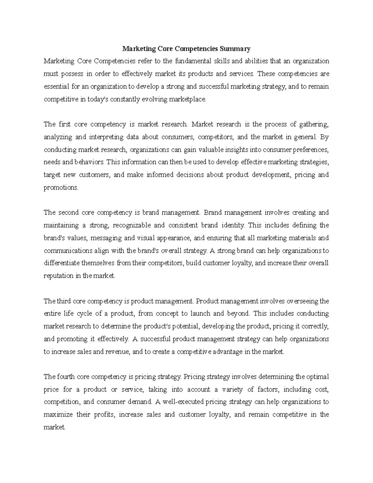 Marketing Core Competencies Summary - Marketing Core Competencies ...
