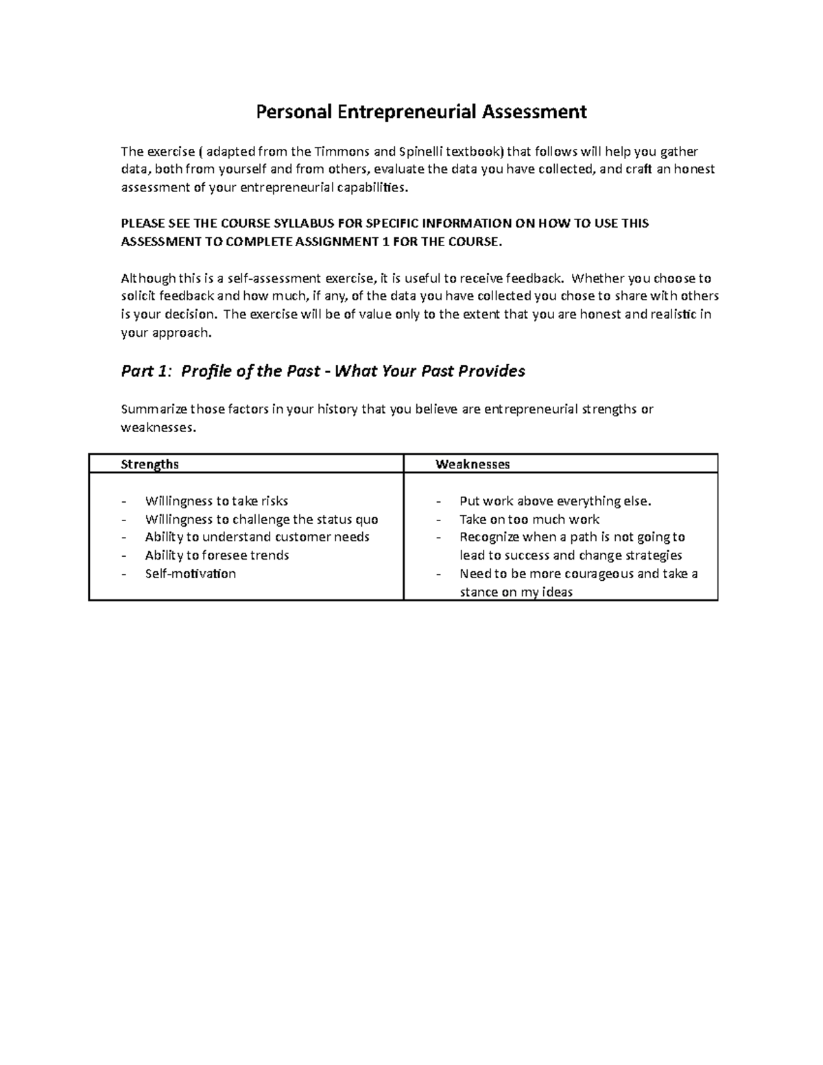 Uo T Asngmt 1 Entrepreneurial Self Assessment (ESA) - Personal ...