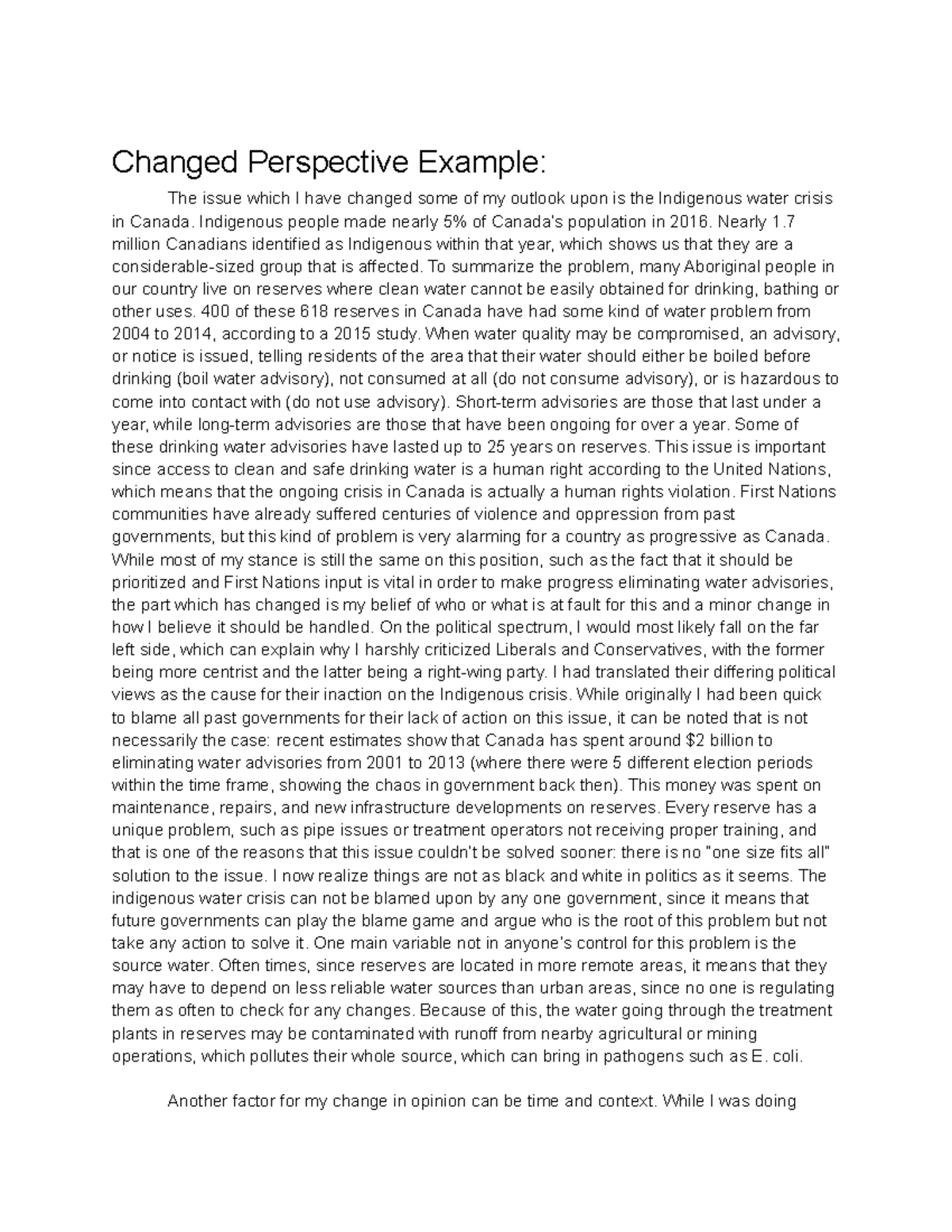 Copy of Unit 4 Culminating - Changed Perspective Example: The issue ...