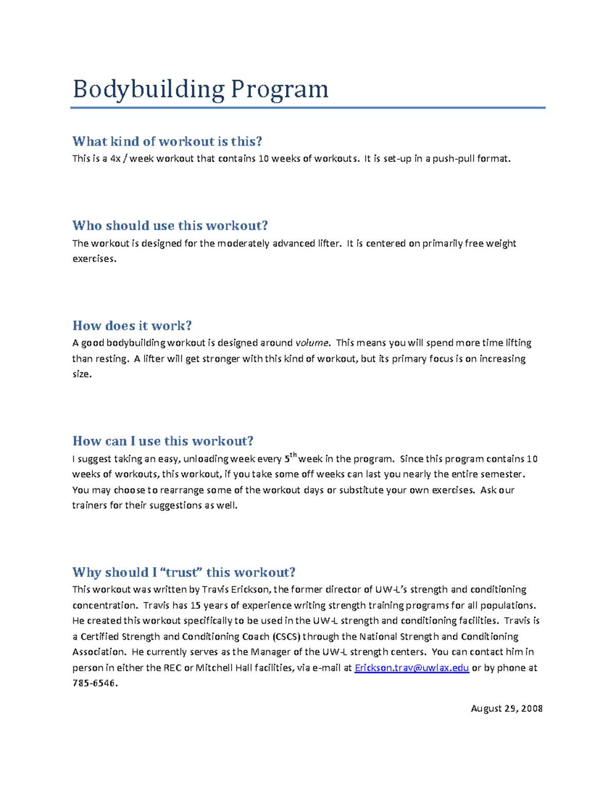 Full-bodybuilding-program - Bodybuilding Program What kind of workout ...