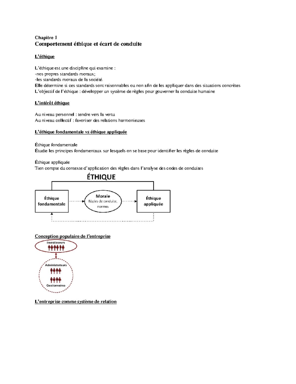 Orh2010 midterm notes - Chapitre 1 Comportement éthique et écart de ...