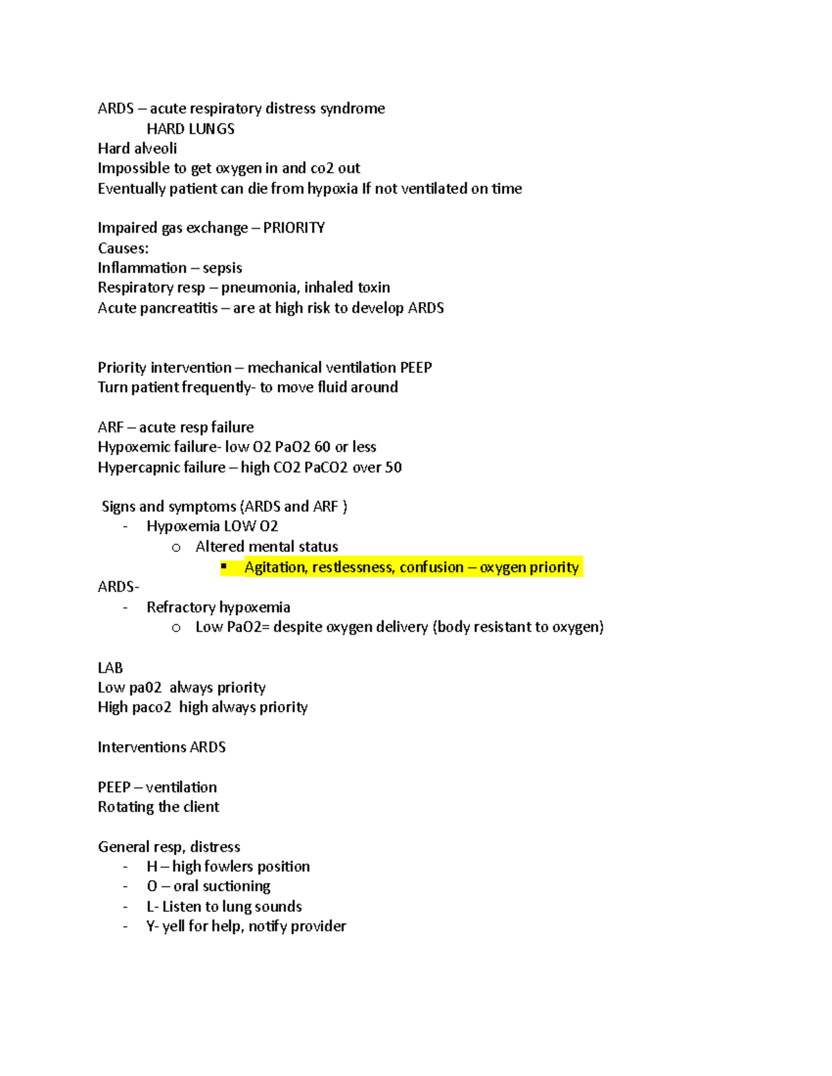 ARDS - ARDS NOTES - ARDS – acute respiratory distress syndrome HARD ...