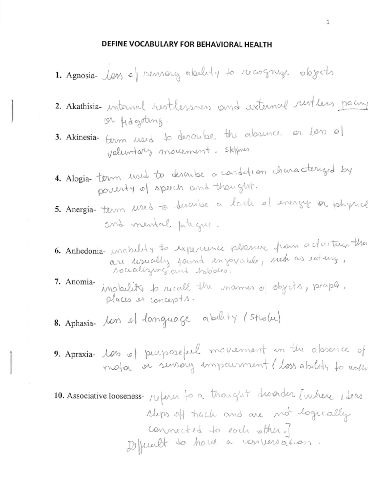 Define vocabulary for Behavior Health - 1 DEFINE VOCABULARY FOR ...