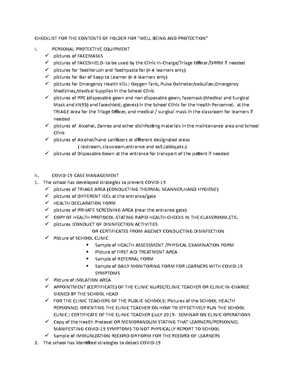 Checklist FOR THE Contents OF Folder FOR - CHECKLIST FOR THE CONTENTS ...