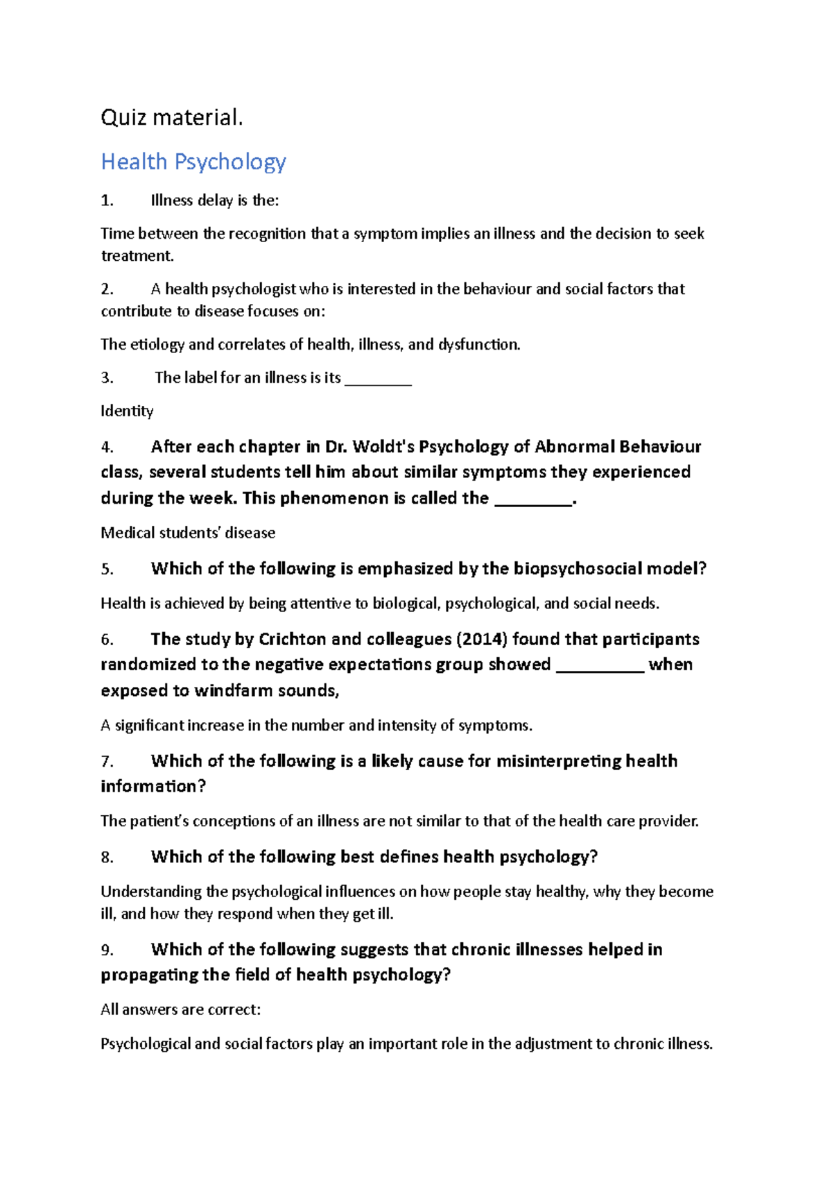 Psych 105 Quiz Q and As - Quiz questions and answers to practice, great ...