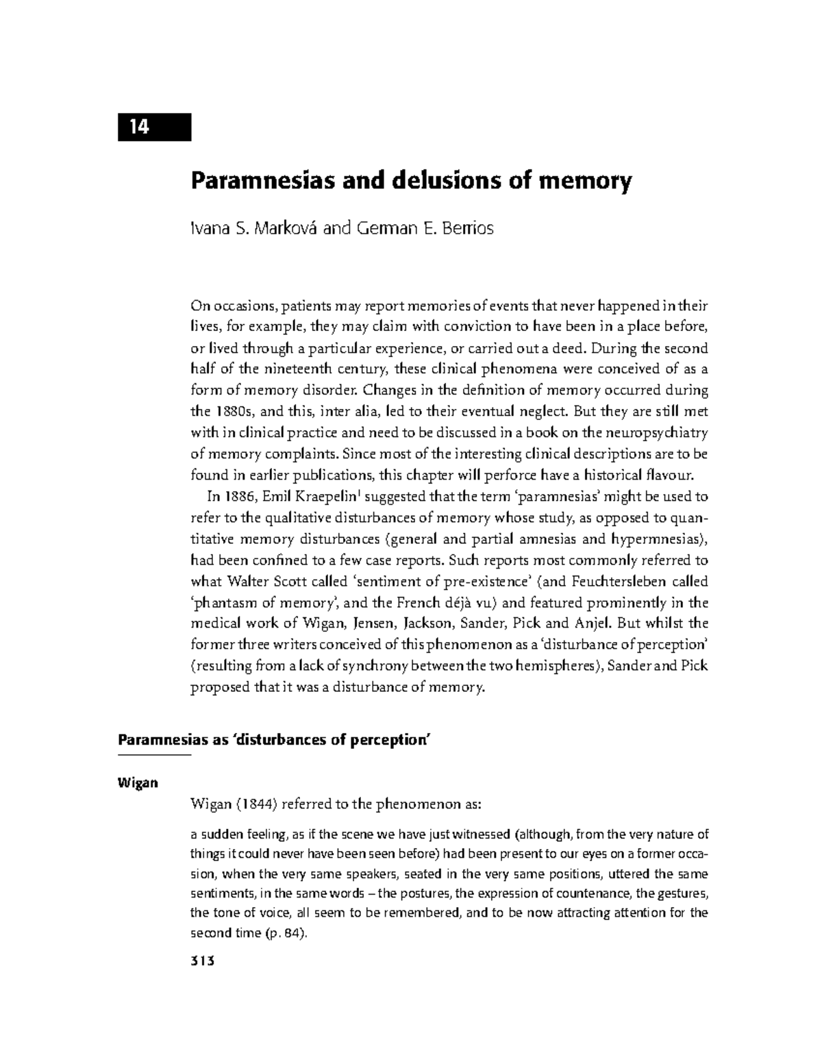 Paramnesias - estupor - 14 Paramnesias and delusions of memory Ivana S ...