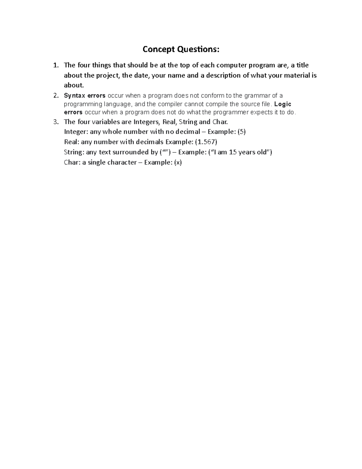 Math turing questions - assssssssssssssssss - Concept Questions: 1. The ...