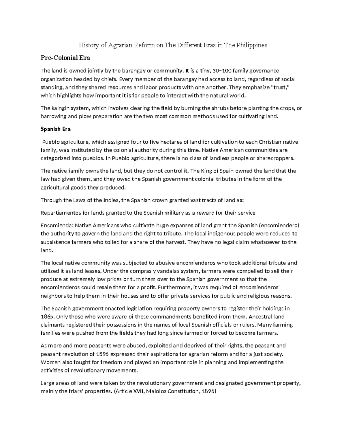 History of Agrarian Reform on The Different Eras in The Philippine eng ... History of Agrarian Reform on The Different Eras in The Philippine eng ...