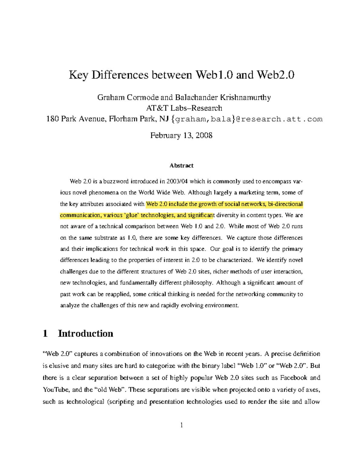 Web1V2Diffs - SS SS SS - Key Differences between Web1 and Web2. Graham ...