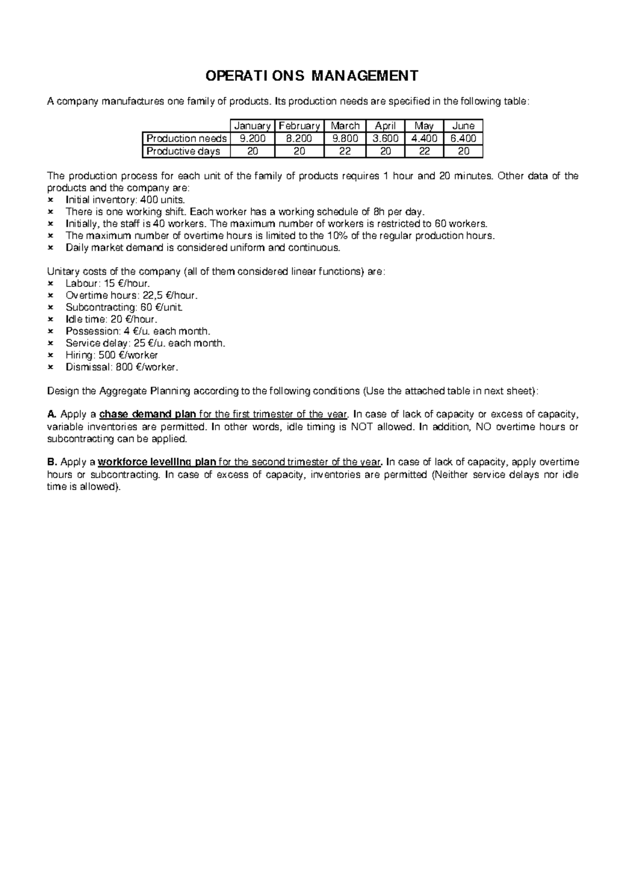 Aggregate Planning Exercise 11A and 11B - OPERATI ON S MANAGEMENT A ...