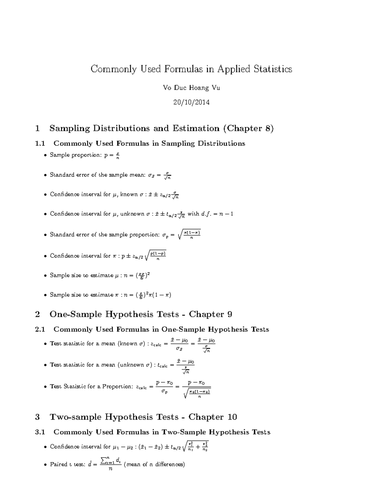 Handbook formula of Statistic Business - Commonly Used Formulas in ...