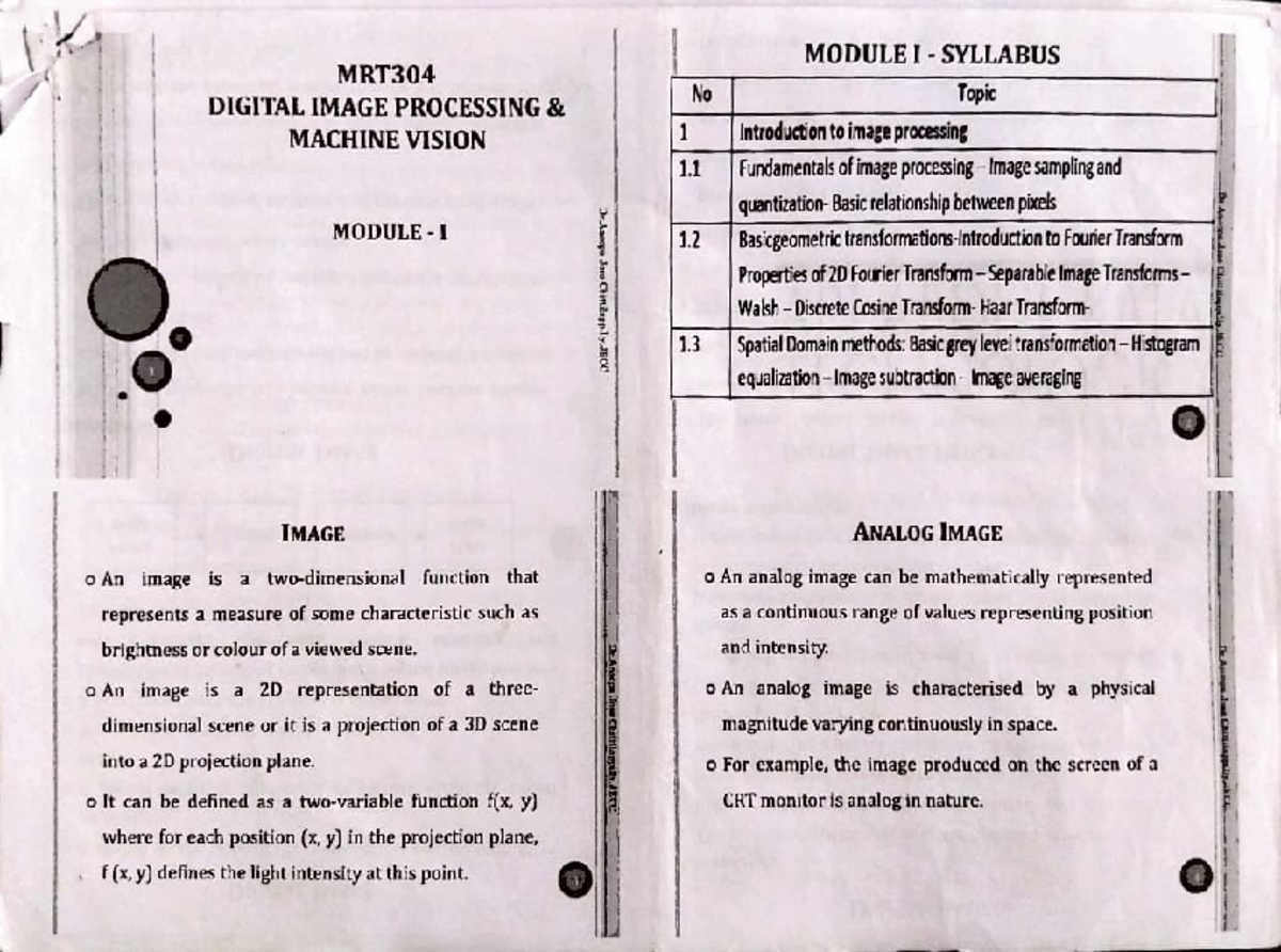 DIP-M1 Notes - \·,• - I I MRT DIGITAL IMAGE PROCESSING & MACHINE VIS ...