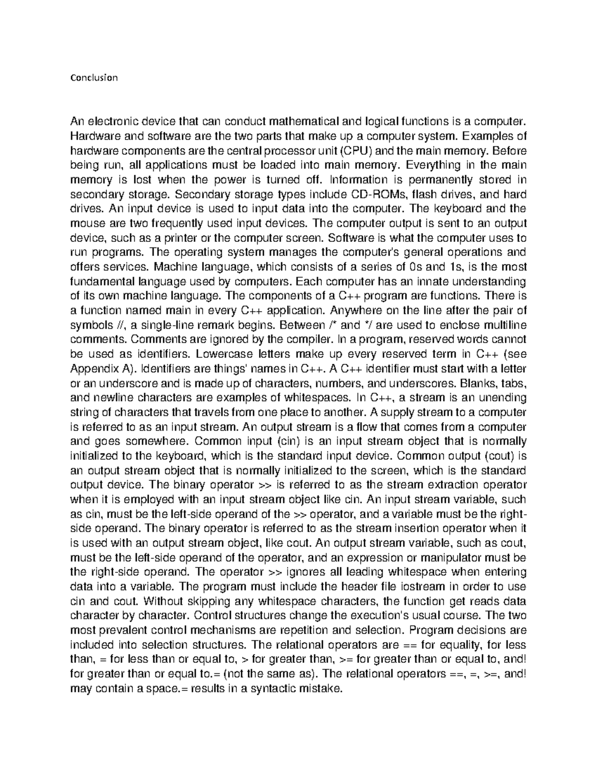Conclusion Part 1 - Essay - Conclusion An electronic device that can ...