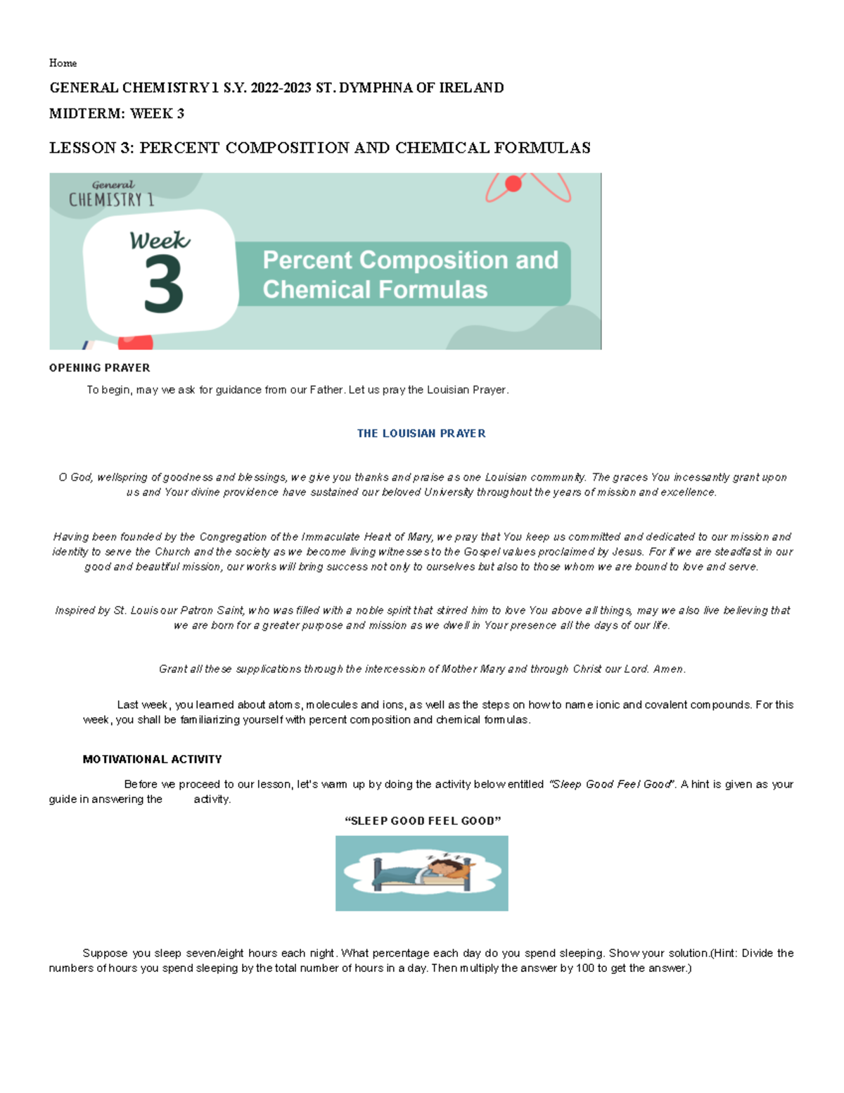 General Chemistry 1 S.Y. 2022-2023 ST. Dymphna OF Ireland - https-usl ...