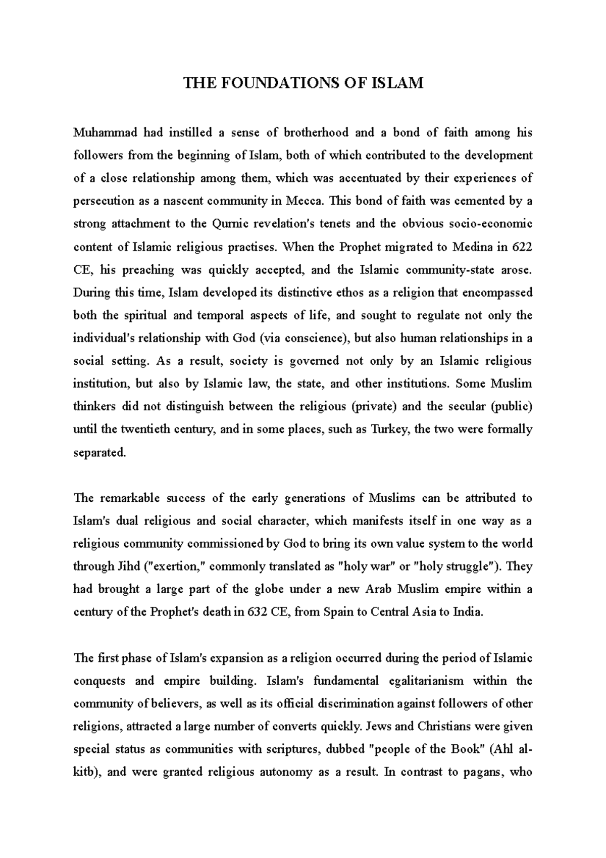 THE Foundations OF Islam - THE FOUNDATIONS OF ISLAM Muhammad had ...