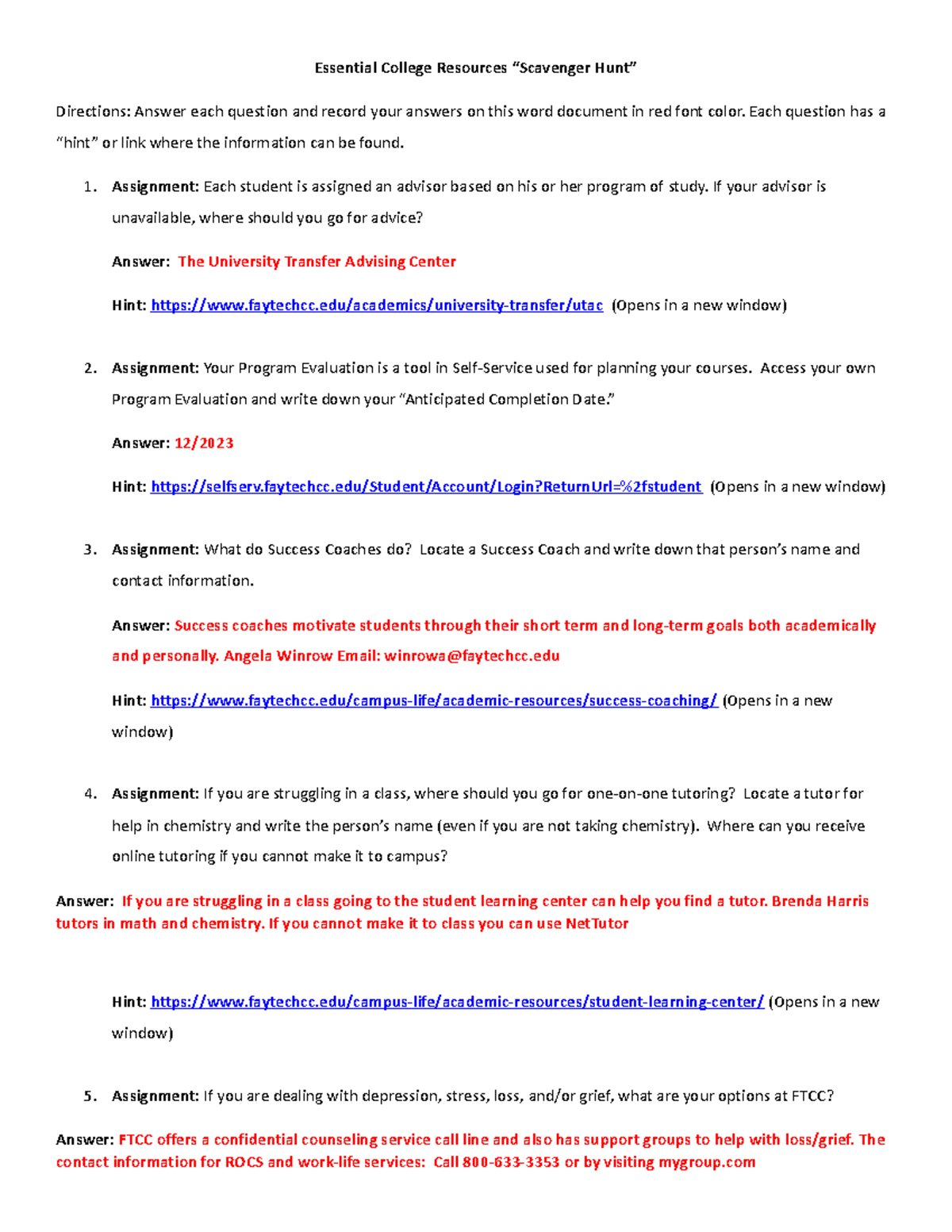 Module One Scavenger Hunt - Essential College Resources “Scavenger Hunt ...