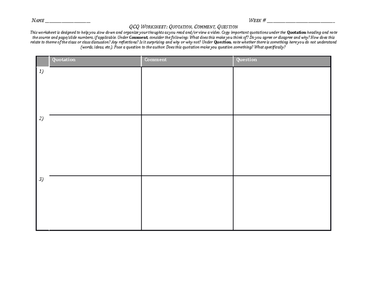 Q-C-Q-Worksheet 1(2)(1) - NAME ______________________ WEEK