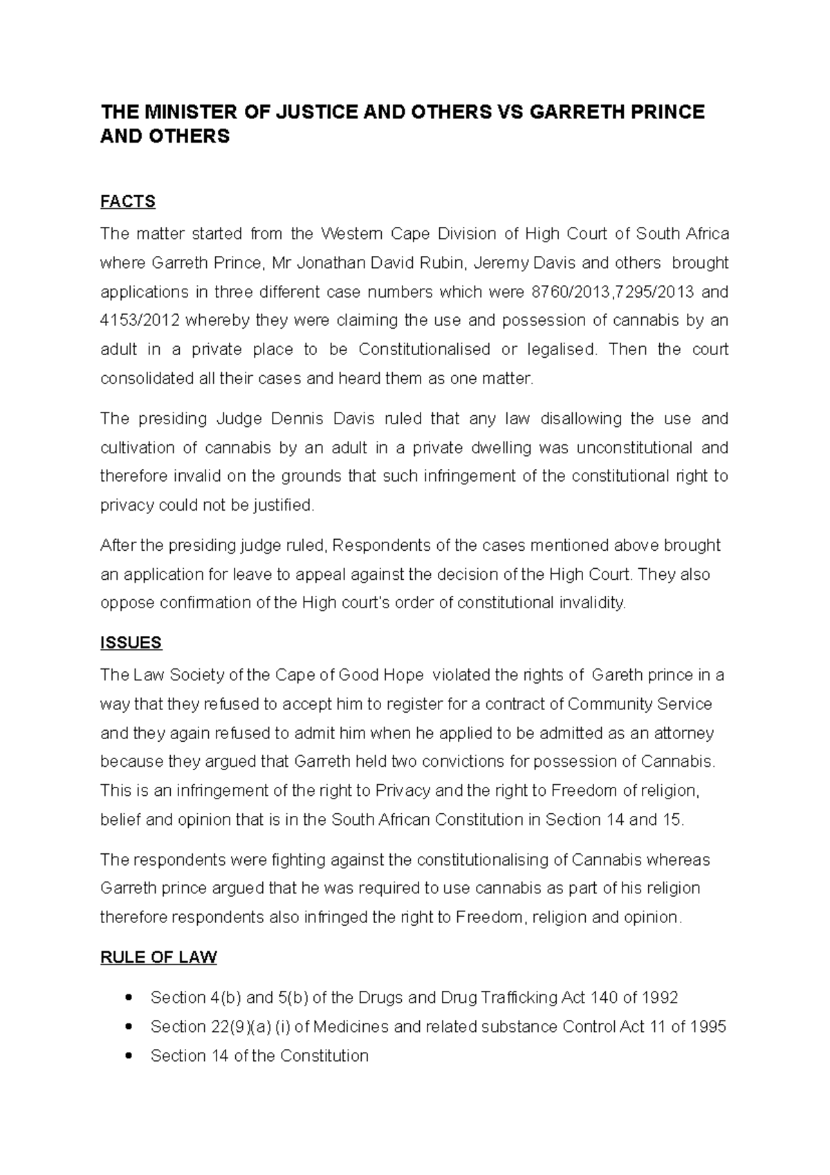 Intro to Law Group Assignment - THE MINISTER OF JUSTICE AND OTHERS VS ...